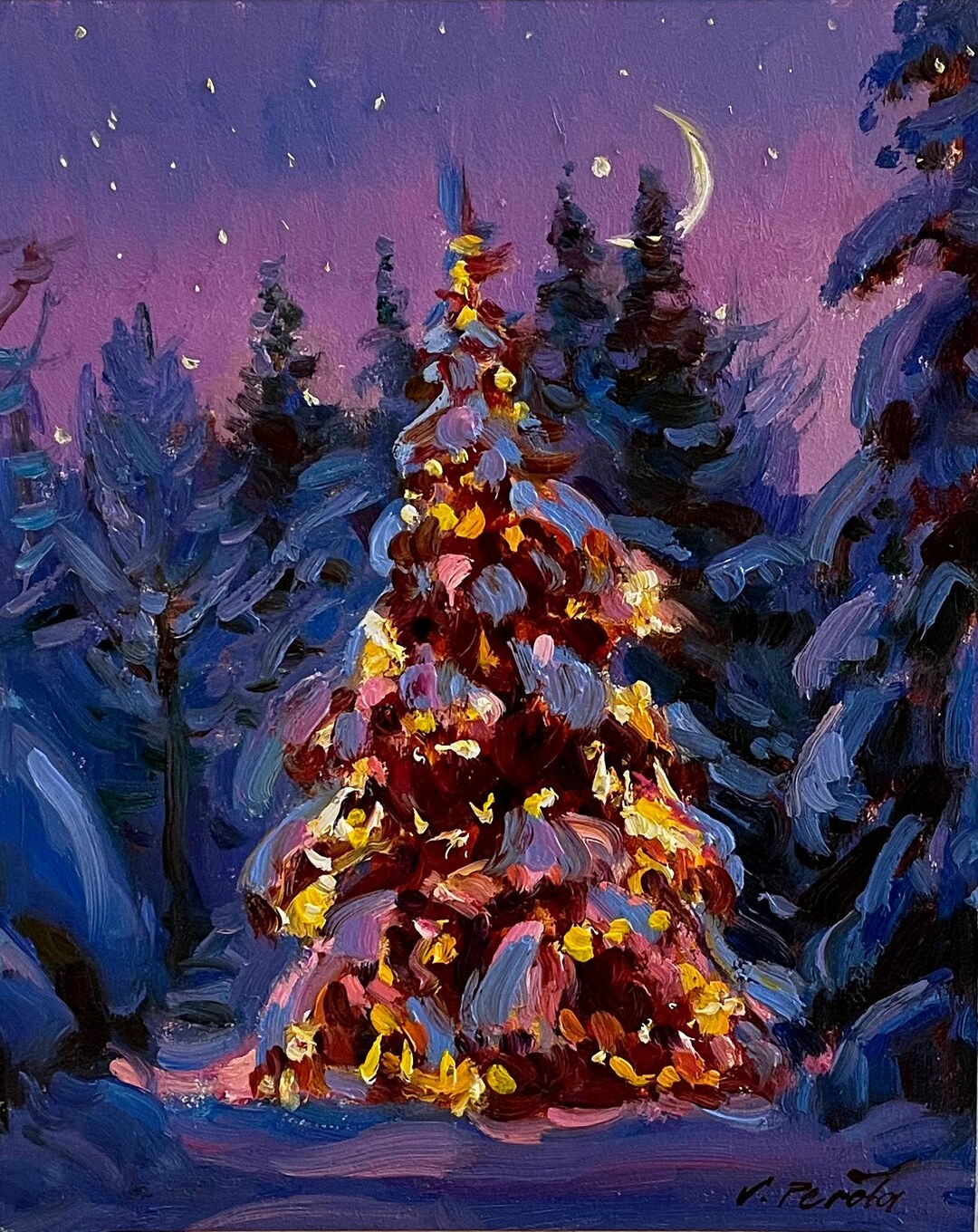 Original Painting, Winter Landscape, Christmas Tree, Winter Forest ...