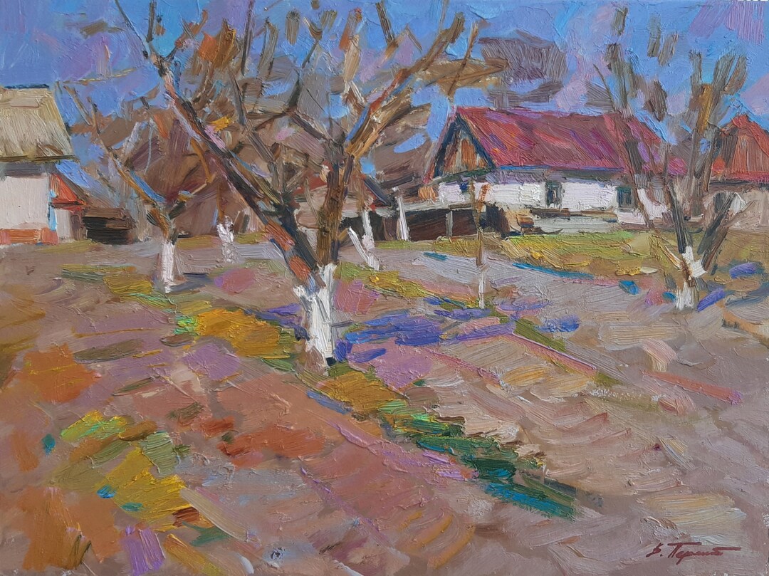 Original Painting, Spring Landscape, Garden, Vintage Oil, Spring - Etsy