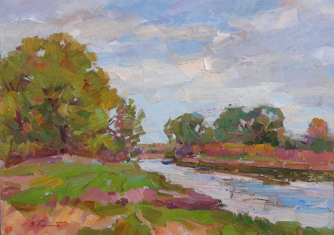 Original Painting, Spring Landscape, River Landscape, Spring Painting ...