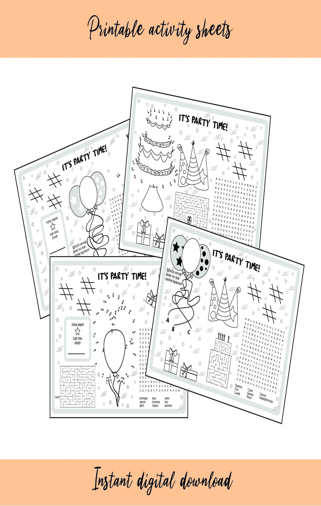 Birthday Activity Sheets: Mazes, Word Search, Connect Dots (PDF ...