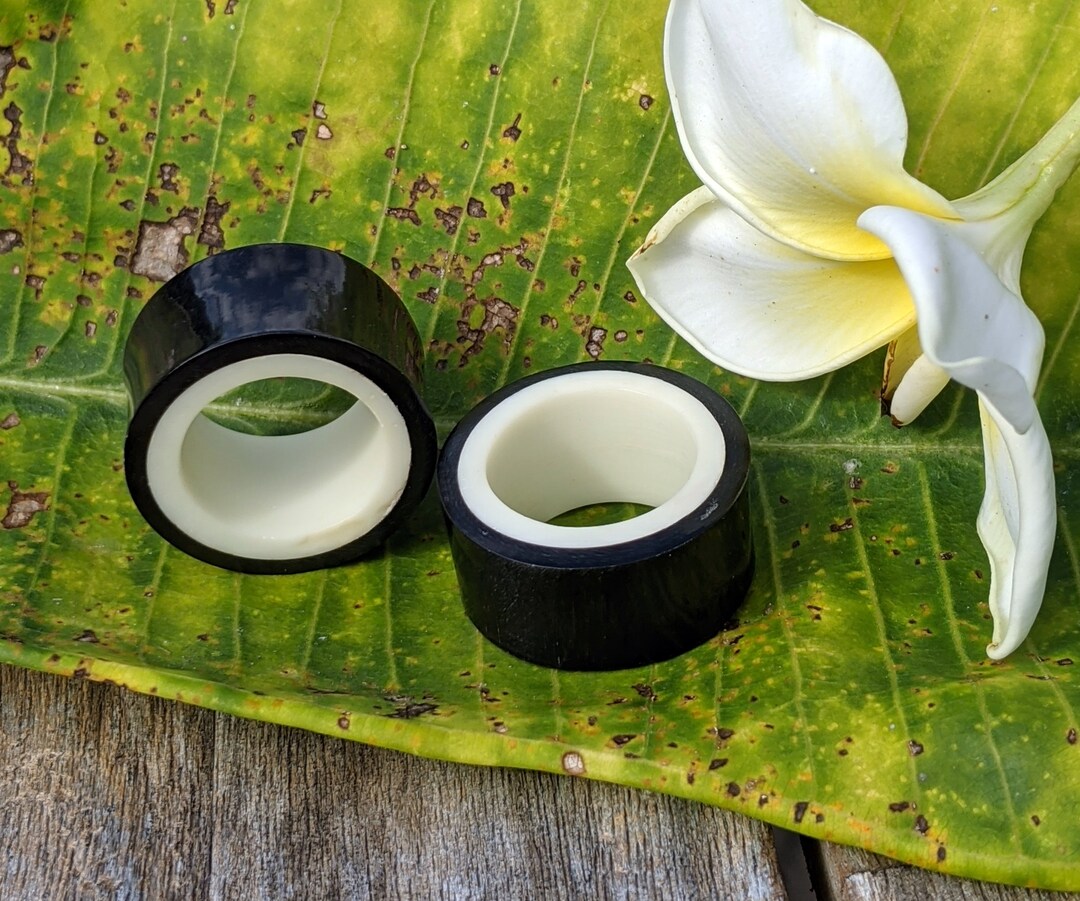 Organic Black Horn Ear Plugs With Bone Inlay, Double Flared - Etsy