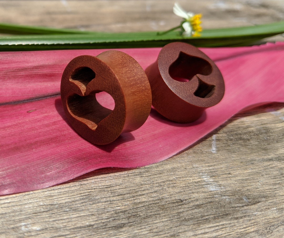Pair Organic Hand Carved Sono Wood Double Flared Flesh Tunnels With ...