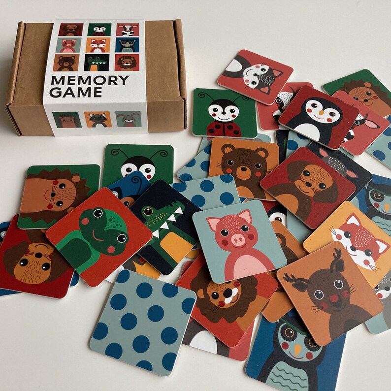 Memory Game Animal Pairs, Board Game for Kids and Family, Educational ...