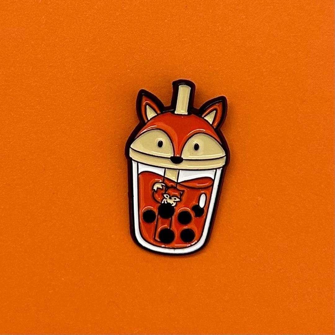 Bubble Tea Badge Cute FOX Enamel Pin Badge - Etsy