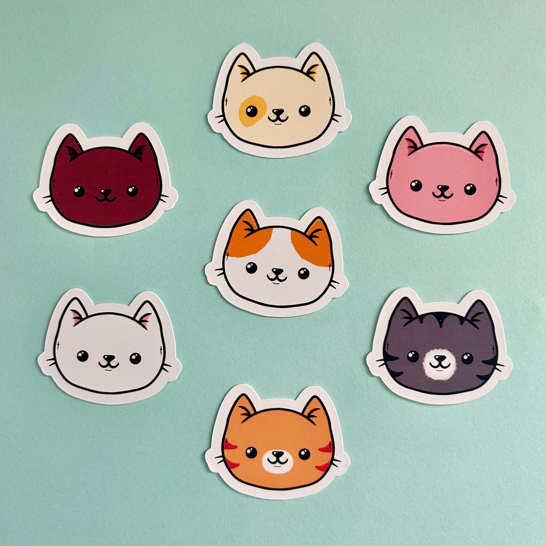 Cute Cat Vinyl Stickers 7 X Coloured Cat Stickers - Etsy