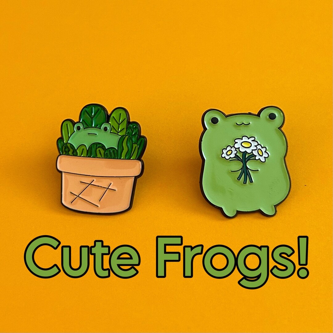 Cute Frog Pin Badges With Flowers or in Plant Pot - Etsy