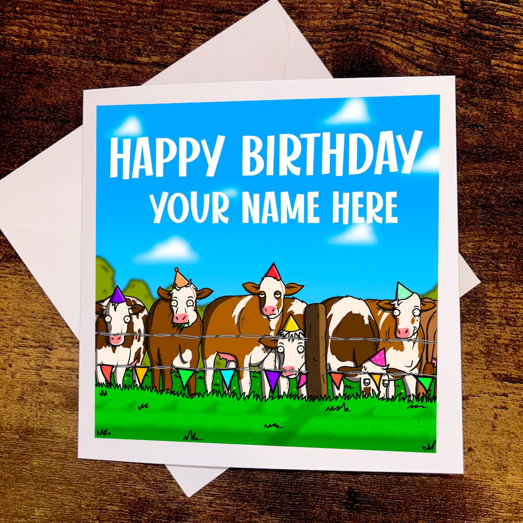Funny Birthday Card - Custom Birthday Card - Cow Greeting Card - Square ...