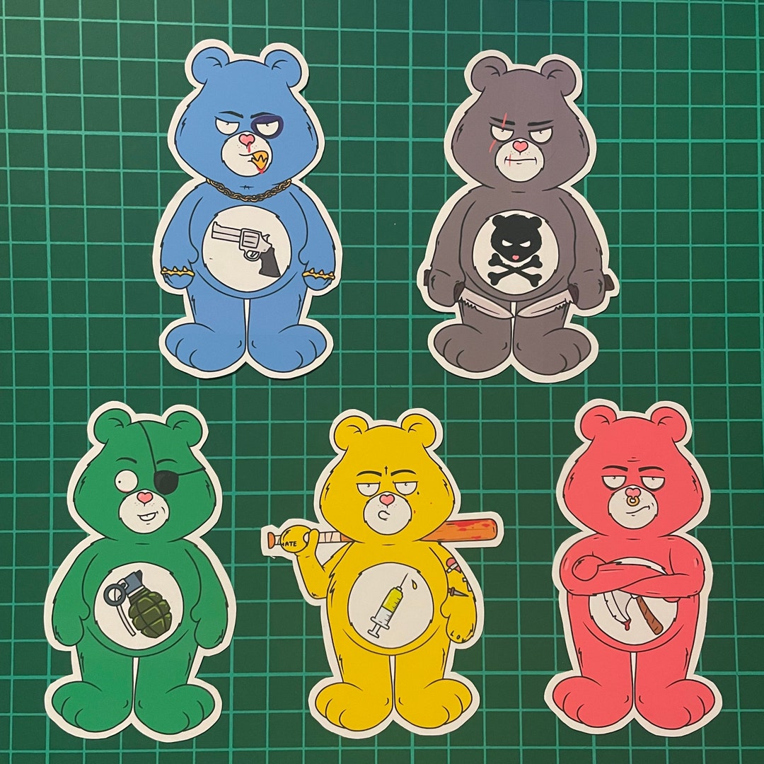 No-care Bears Cartoon Sticker Pack 5 X VINYL Stickers Care Bears Funny ...