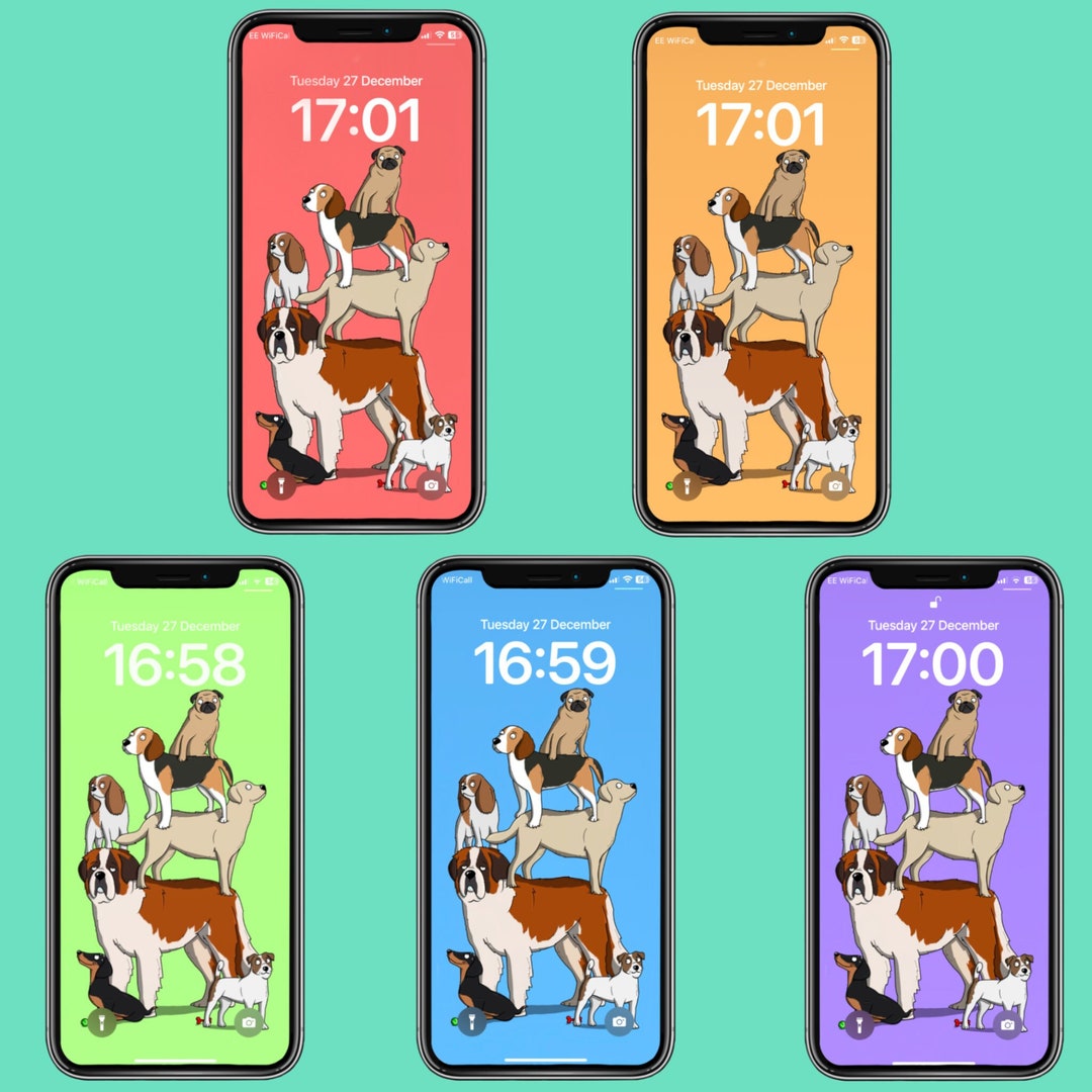 5 X Dog Stack Phone Wallpapers Range of Colours Digital - Etsy