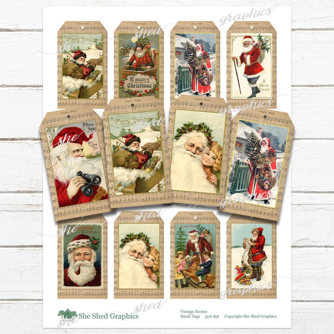 Vintage Santa Claus Tags, 1.75" X 3", Old Fashioned Saint Nicholas ...