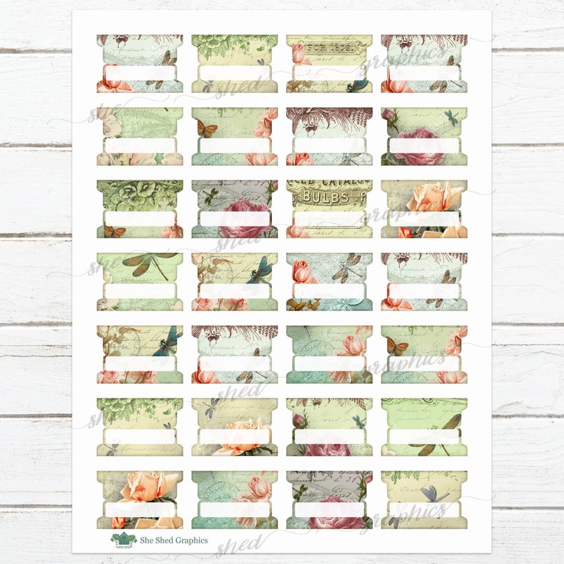 Dragonflies Roses, Printable Fold-over Journal Tabs, Print Your Own ...