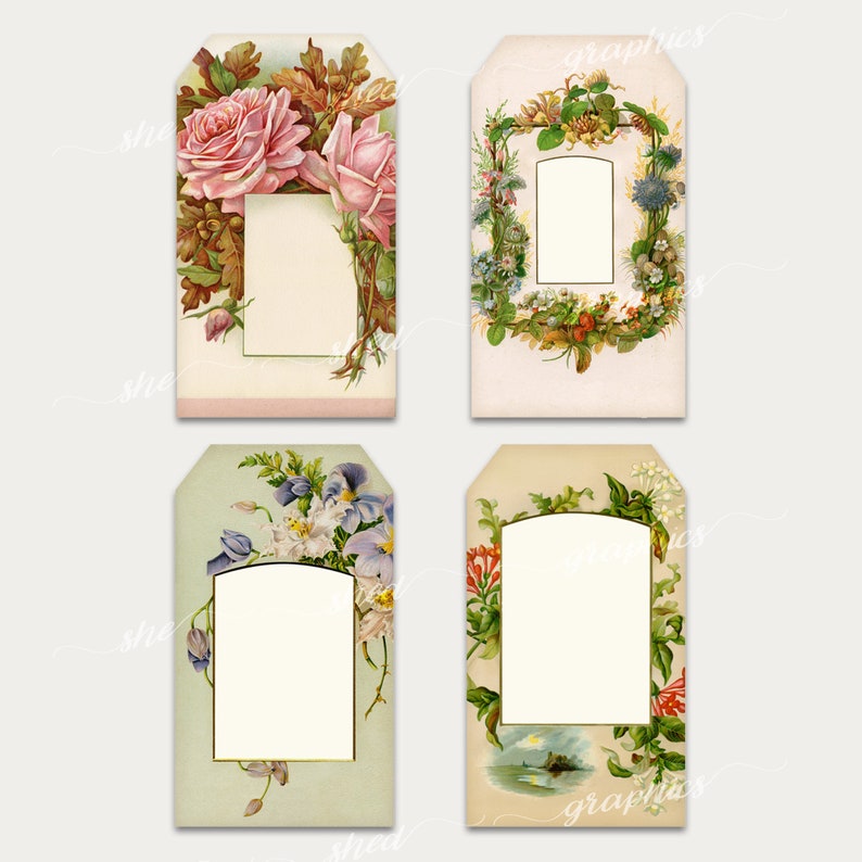 Vintage Album, Printable Gift Tags, 2 X 3.5, Flower Images, Printable ...
