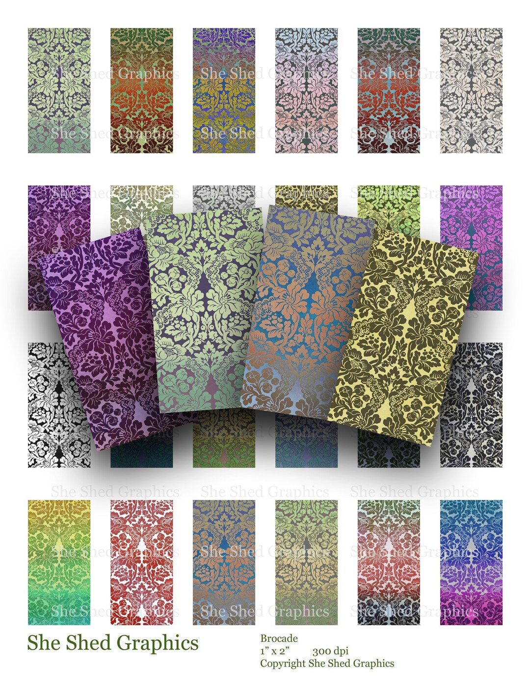 Brocade Damask 1" X 2" Domino, Printable Digital Download, Collage ...