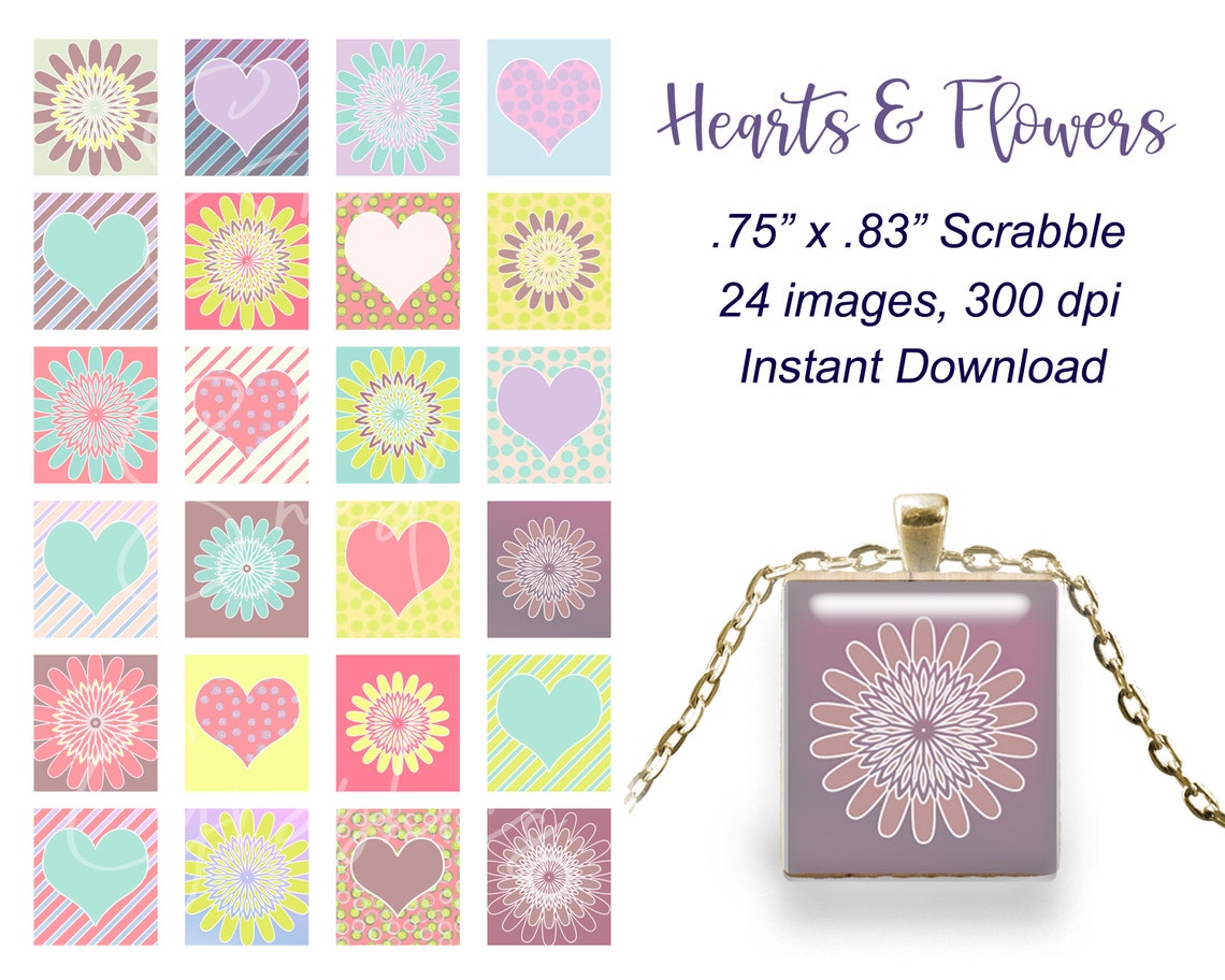 Hearts & Flowers Instant Download Scrabble Tile Images for - Etsy