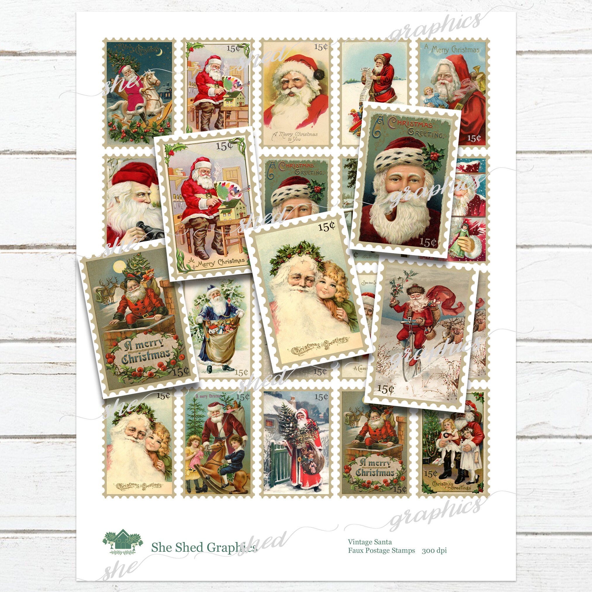Old Fashioned Santa Claus, Faux Postage Stamps, Printable, Digital ...