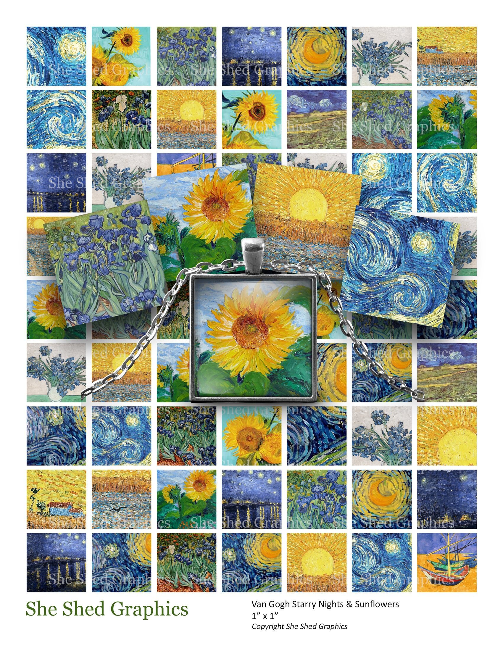 Van Gogh Starry Nights and Sunflowers 1 Square Digital Images, Digital ...