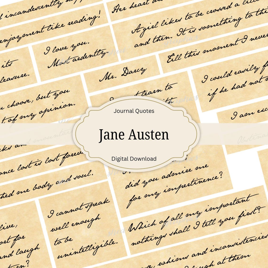 Jane Austen Quotes: Pride & Prejudice Journal Ephemera (digital ...