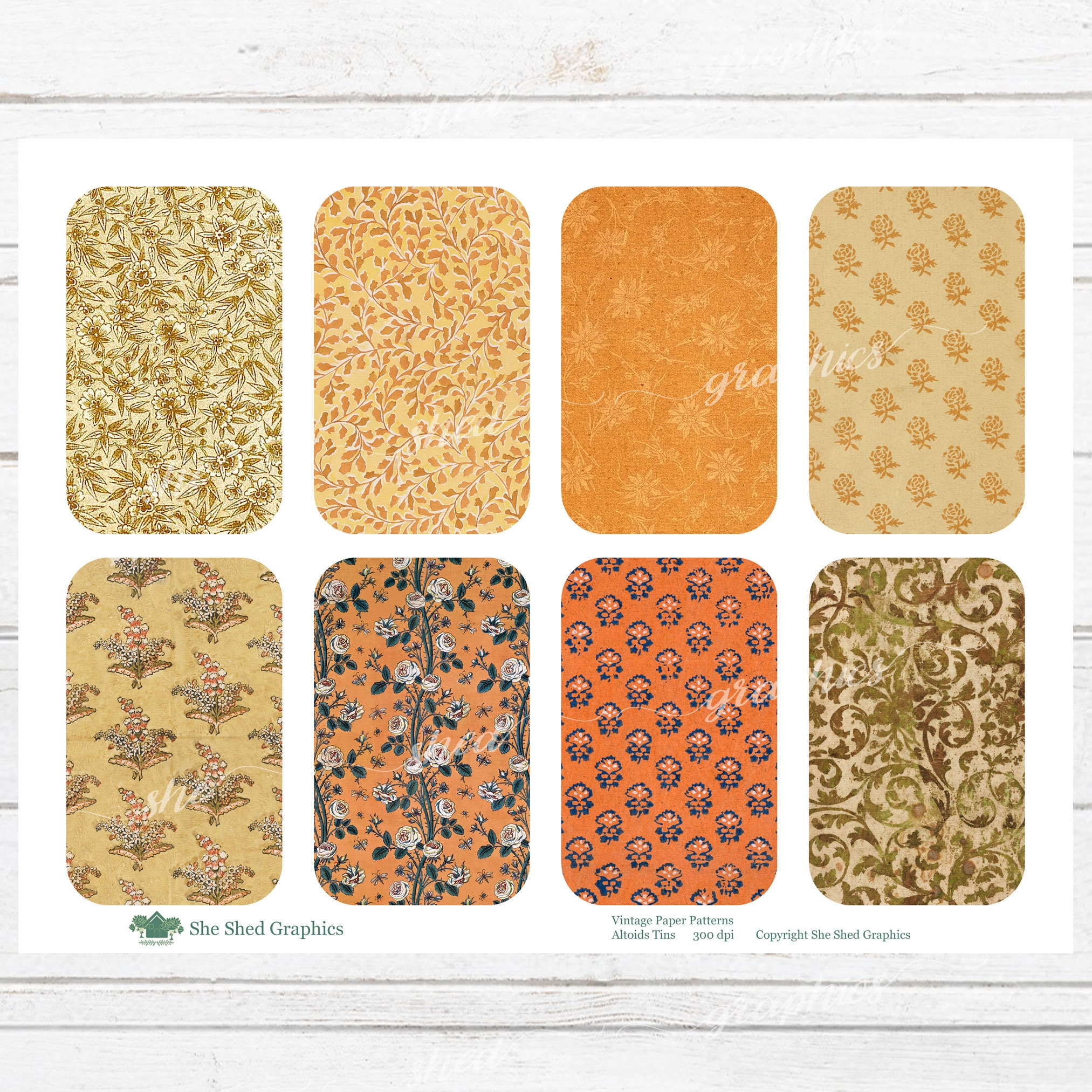 Vintage Patterned Paper, Altoid Tin Insert, Printable Design, Digital ...