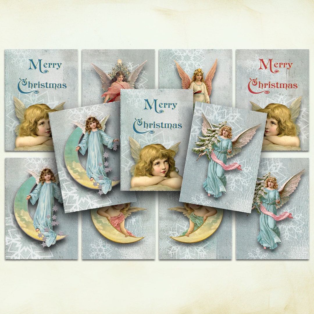 Christmas Frost Angels Blue, 2.5 X 3.5 ATC Size Printable Digital ...