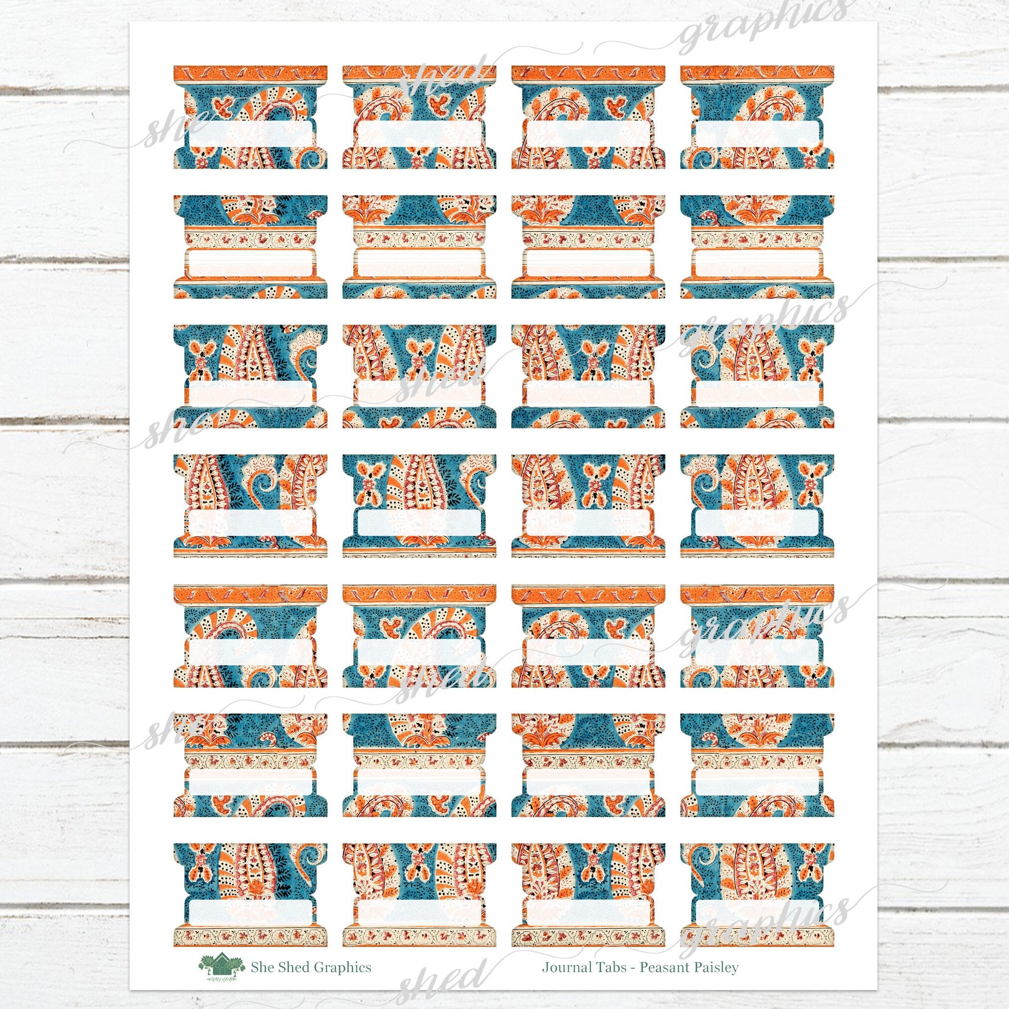 Peasant Paisley Printable Journal Tabs Print Your Own - Etsy
