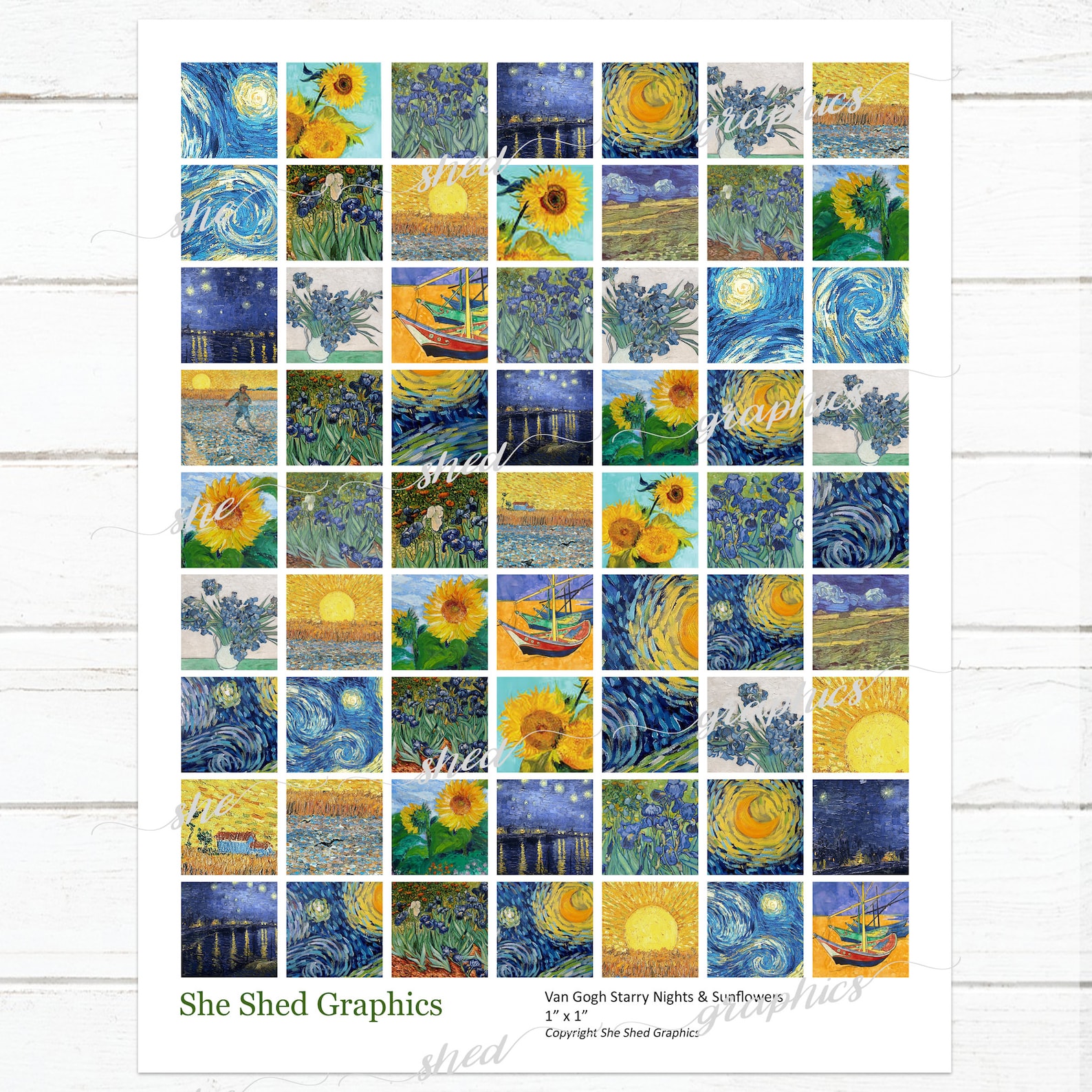 Van Gogh Starry Nights and Sunflowers 1 Square Digital Images, Digital ...