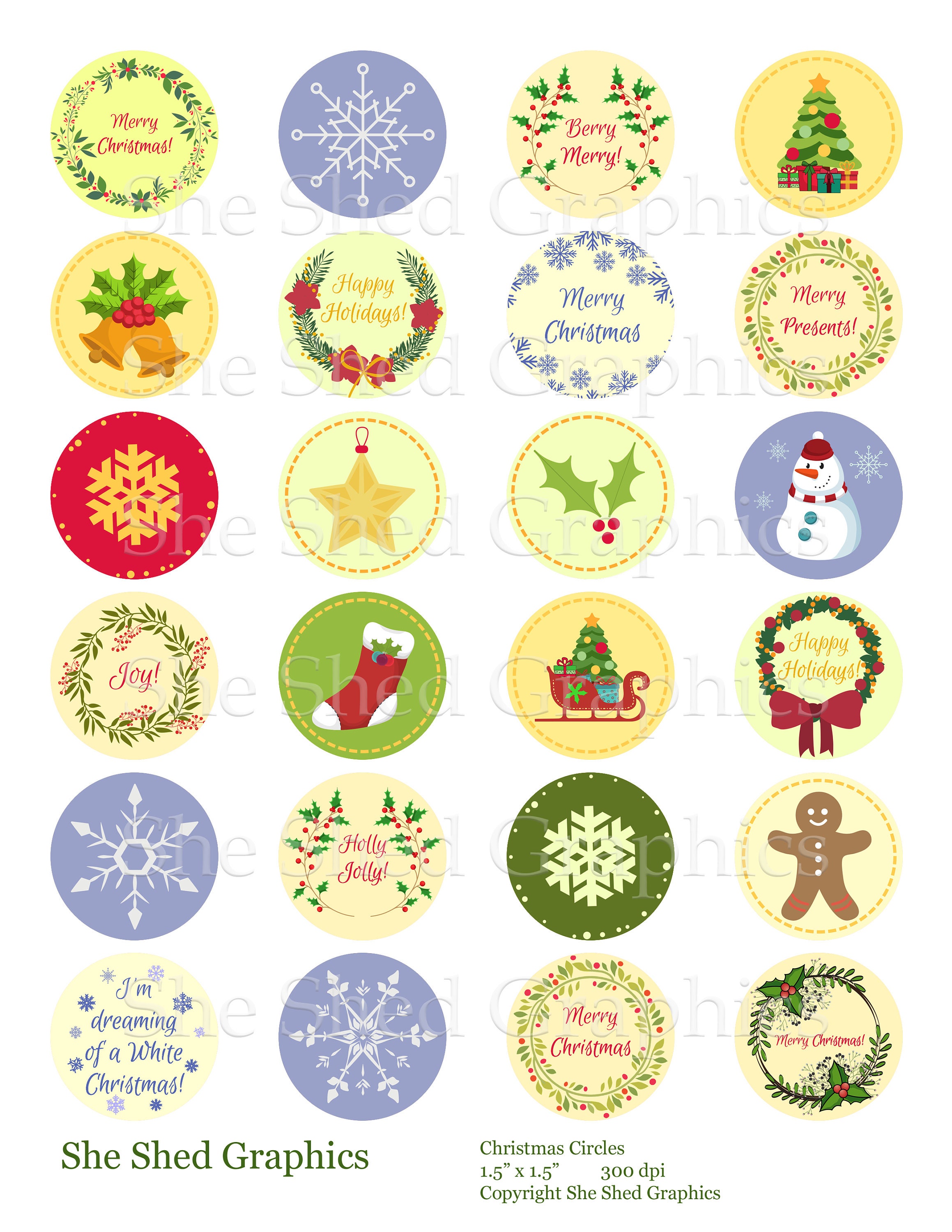 Christmas Round Gift Tags, 1 In. 25mm 1.5 In. and 2 In., Printable ...