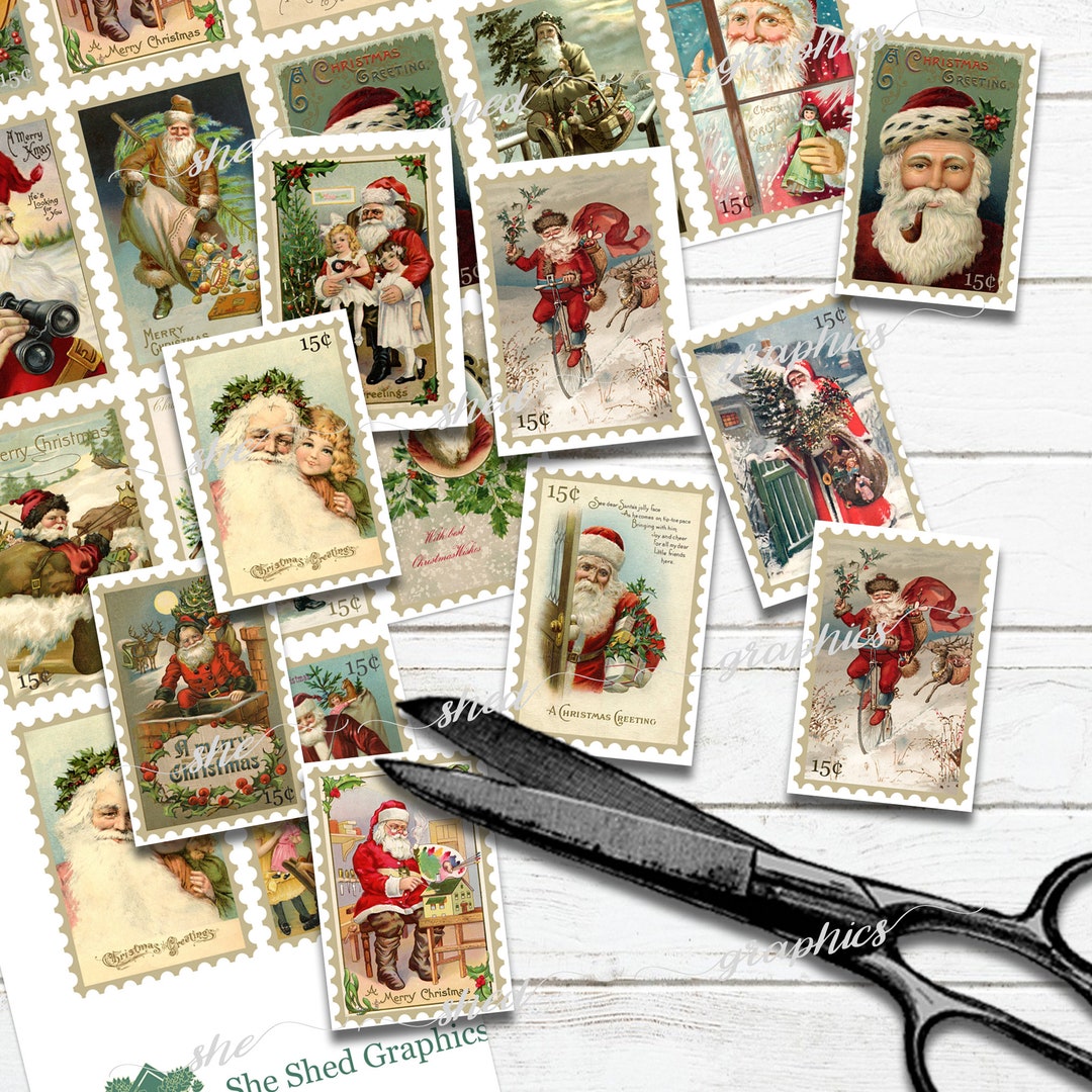 Old Fashioned Santa Claus, Faux Postage Stamps, Printable, Digital ...