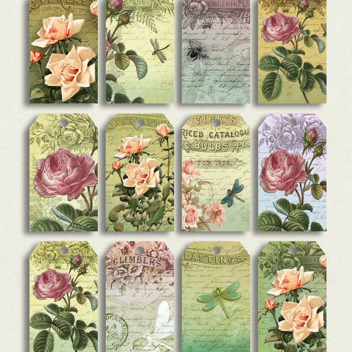 Rose Garden Printable Floral Tags 1.75 X 3 Roses - Etsy