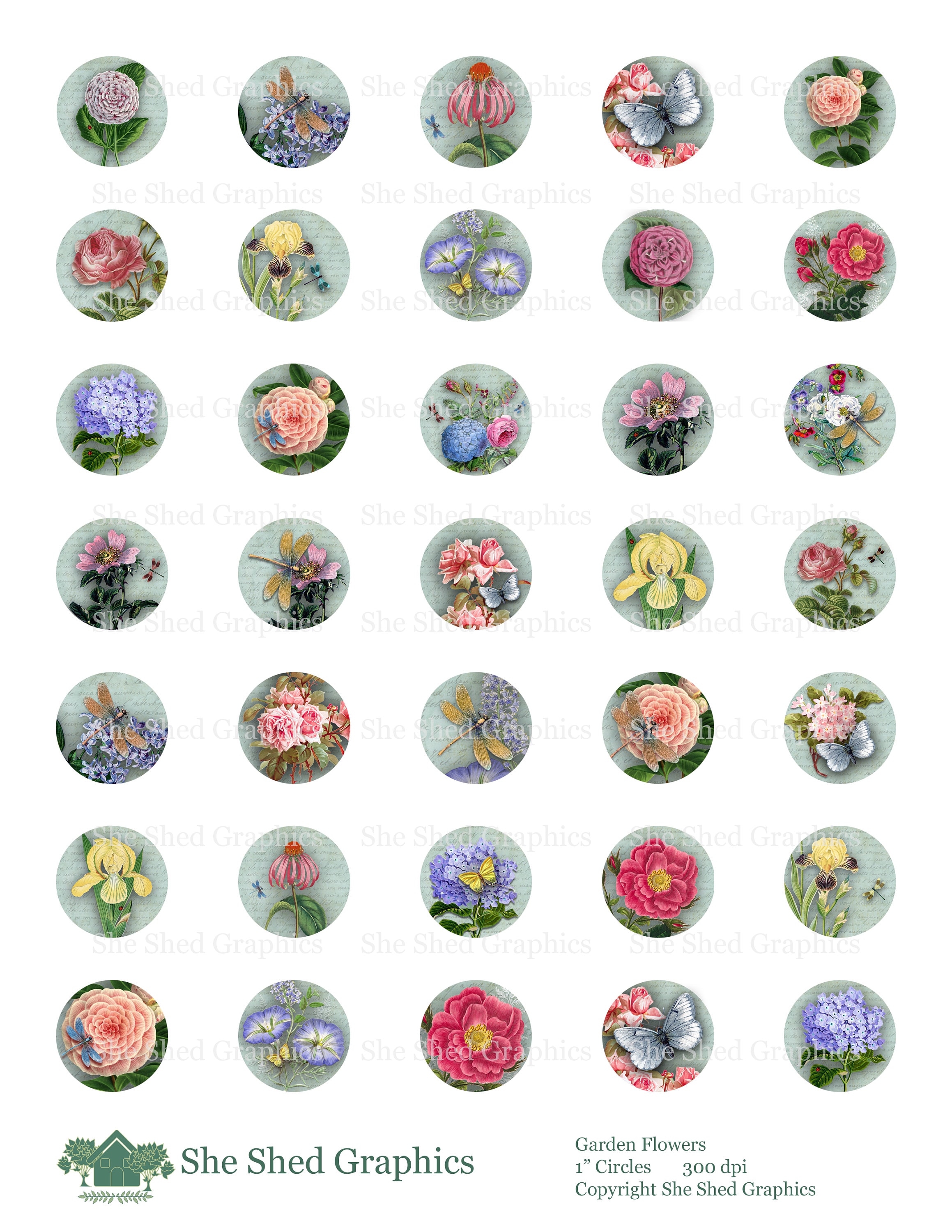 1 Inch Circle, Printable Digital Images for Glass or Resin Pendants ...