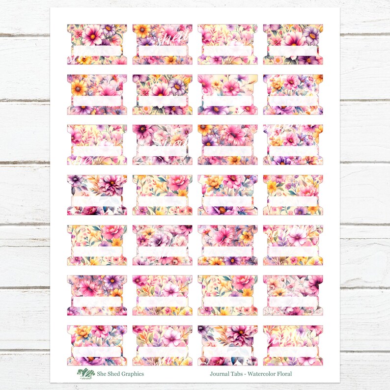 Watercolor Floral Journal Tabs: Printable Fold-over Dividers (PDF, JPG ...