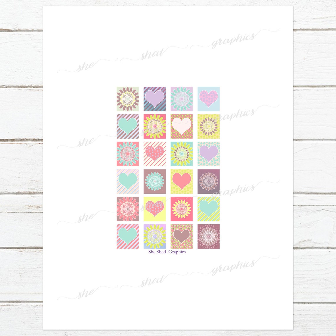 Hearts & Flowers Instant Download Scrabble Tile Images for | Etsy