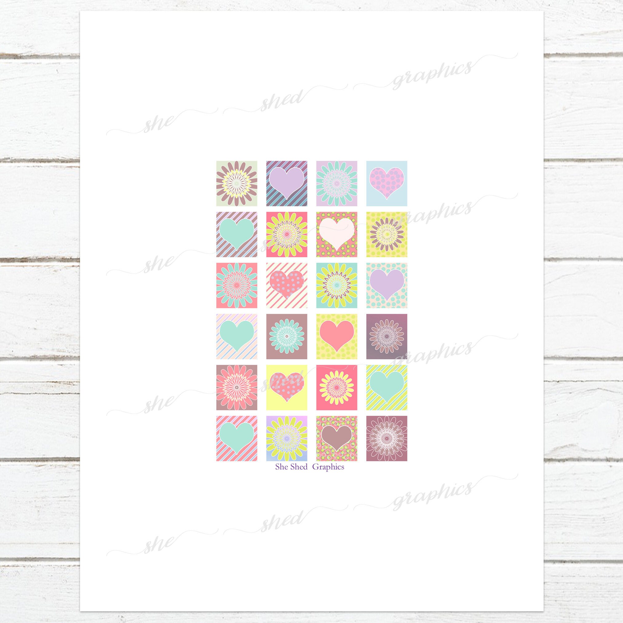 Hearts & Flowers, Instant Download, Scrabble Tile Images for Glass ...