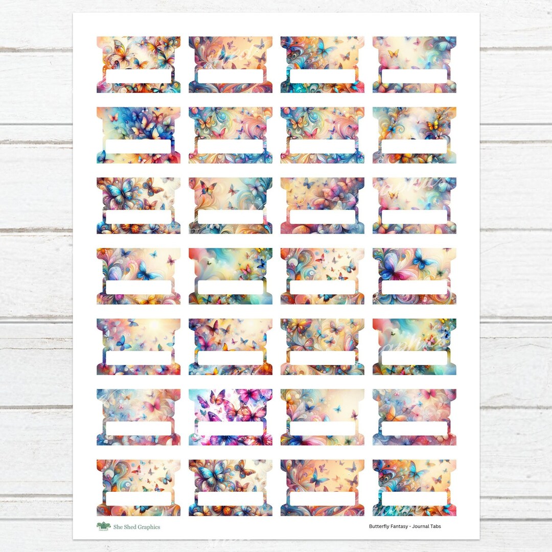 Butterfly Fantasy Fold-over Journal Tabs | Printable Collage Sheet ...