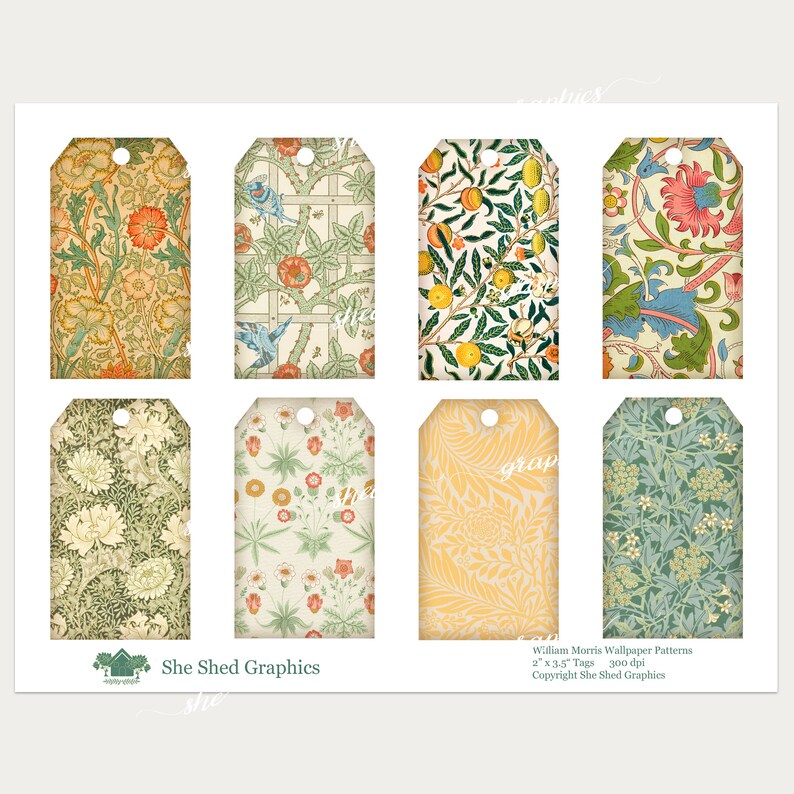 Printable Gift Tags, William Morris Wallpaper Patterns, 2" X 3.5 ...