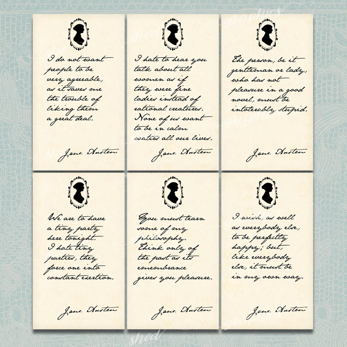 Jane Austen Quote Notes Faux Ephemera Journal Words and - Etsy