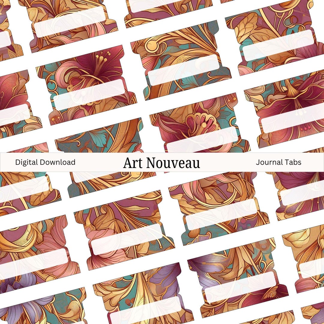 Art Nouveau Journal Tabs: Floral Fold-over Dividers (PDF, JPG, PNG) - Etsy