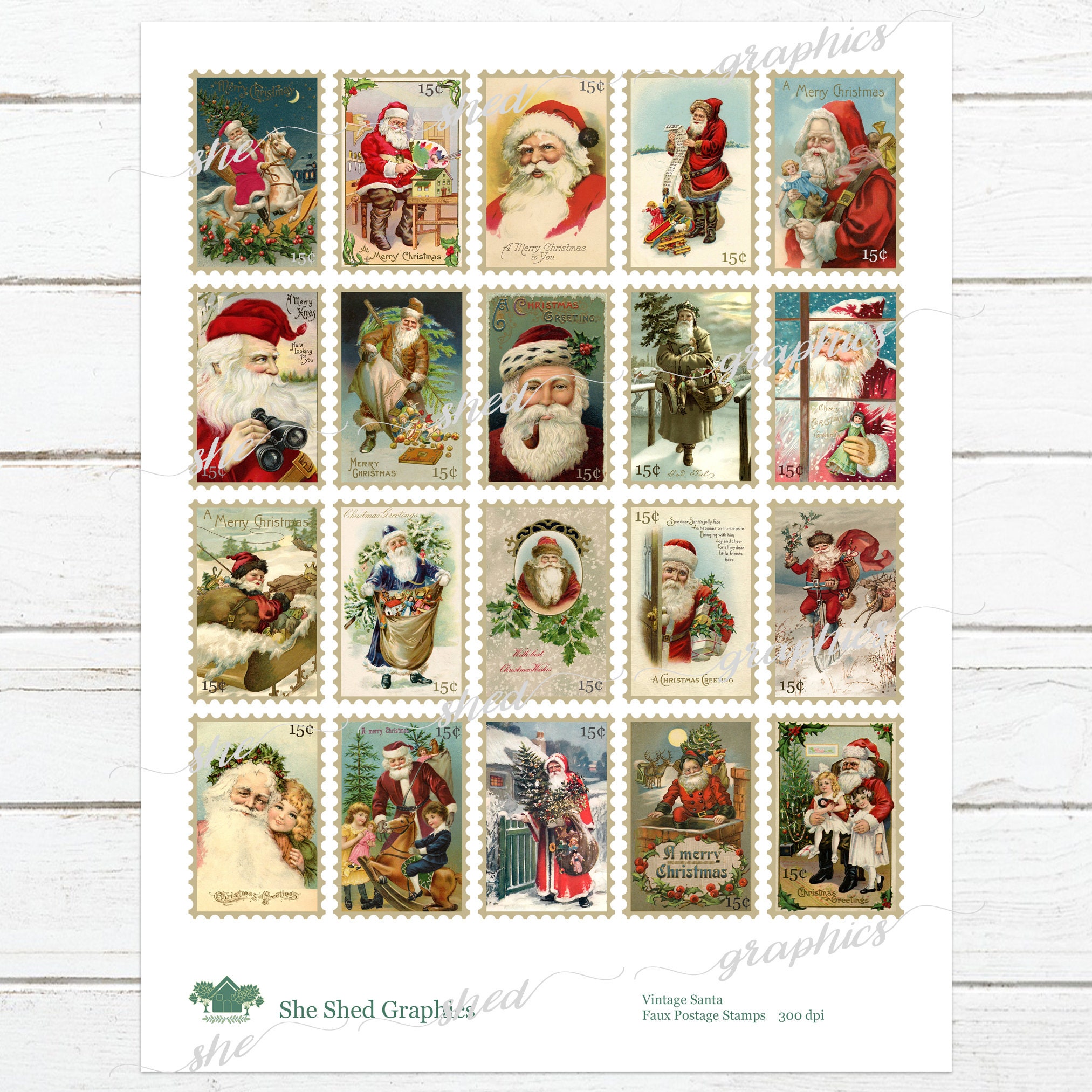 Old Fashioned Santa Claus, Faux Postage Stamps, Printable, Digital ...