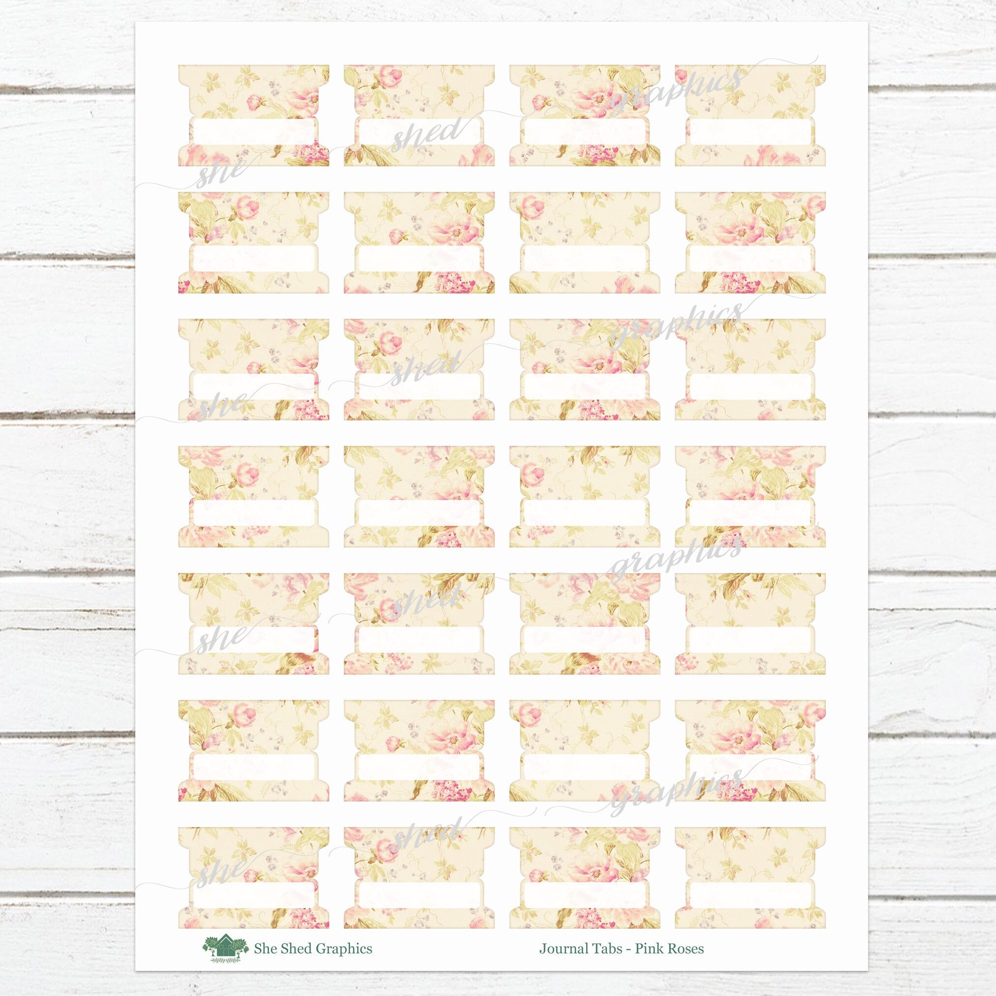 Pink Roses, Printable Fold-over Journal Tabs, Instant Download, Collage ...