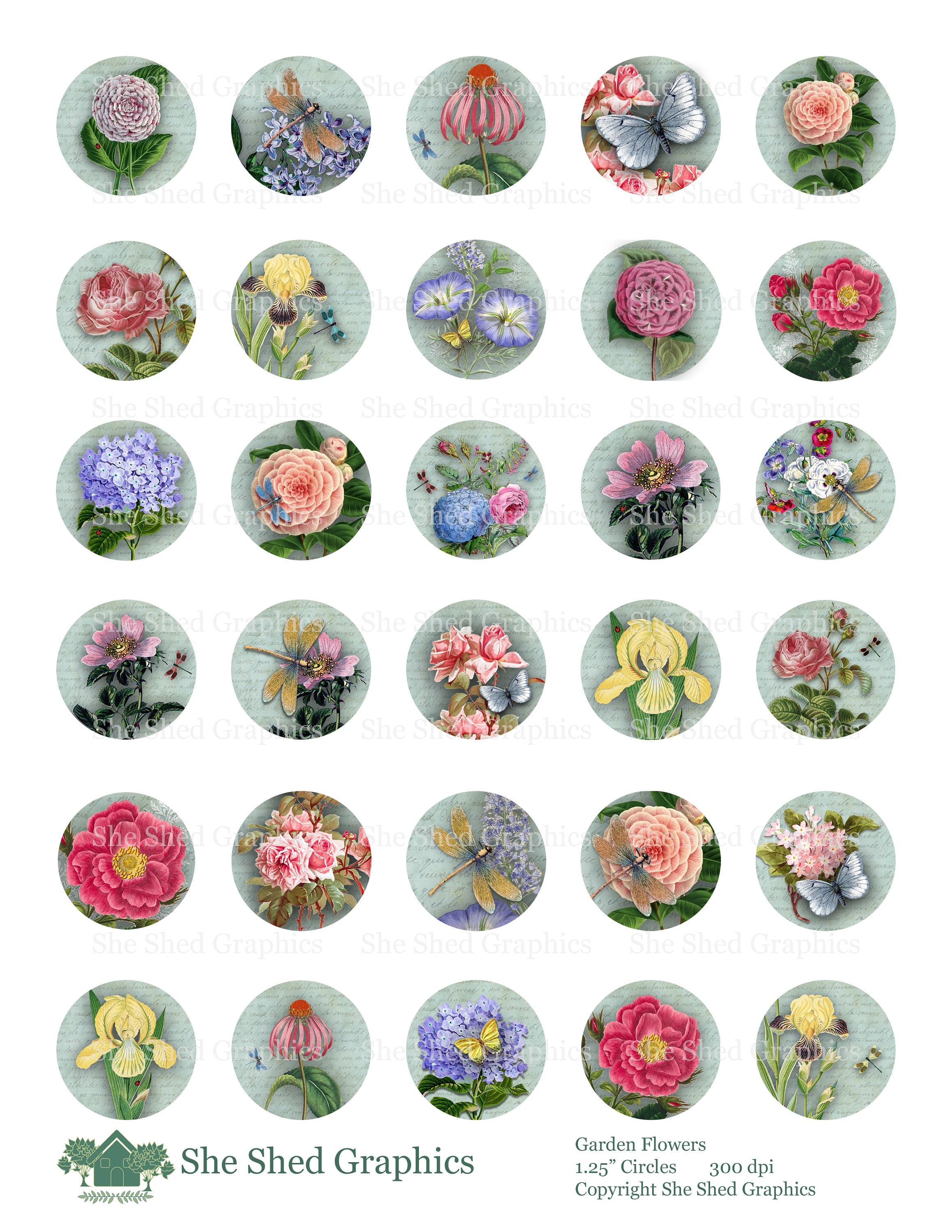1 Inch Circle, Printable Digital Images for Glass or Resin Pendants ...