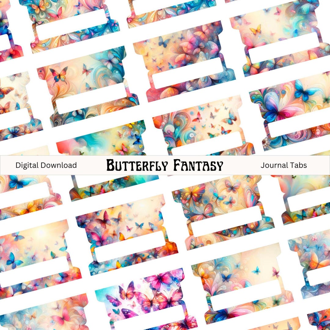 Butterfly Fantasy Fold-over Journal Tabs | Printable Collage Sheet ...