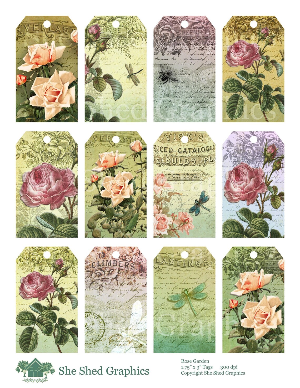 Rose Garden Printable Floral Tags 1.75 X 3 Roses - Etsy