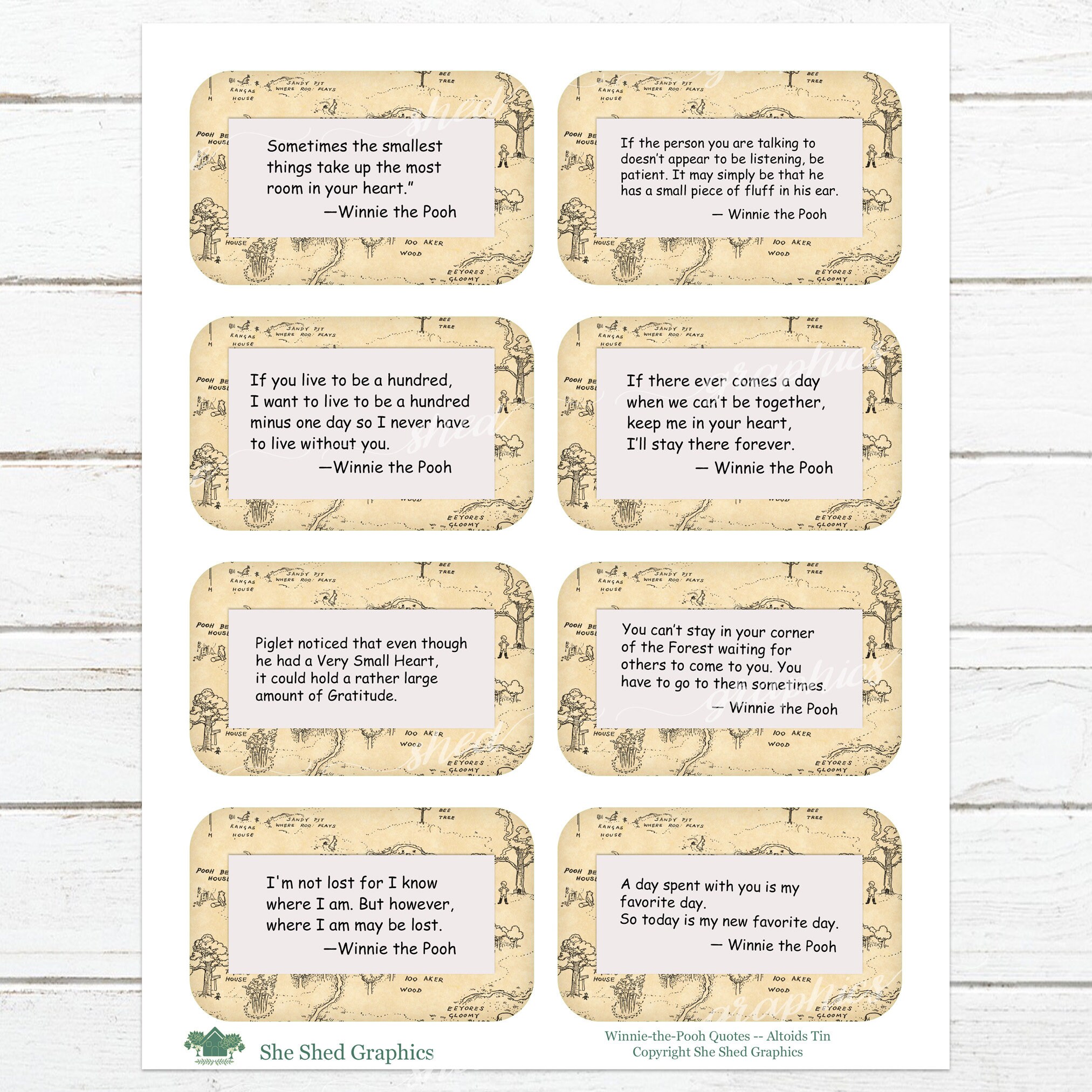 Winnie the Pooh Quotes Printable, Altoid Tin Inserts, Digital Collage ...