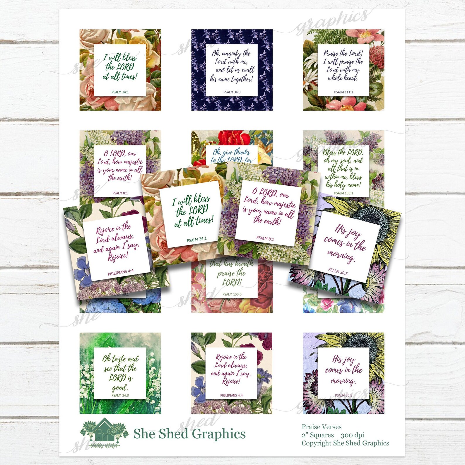 Praise Scripture 2 Squares, Set of 12 Printable Digital Download, for ...