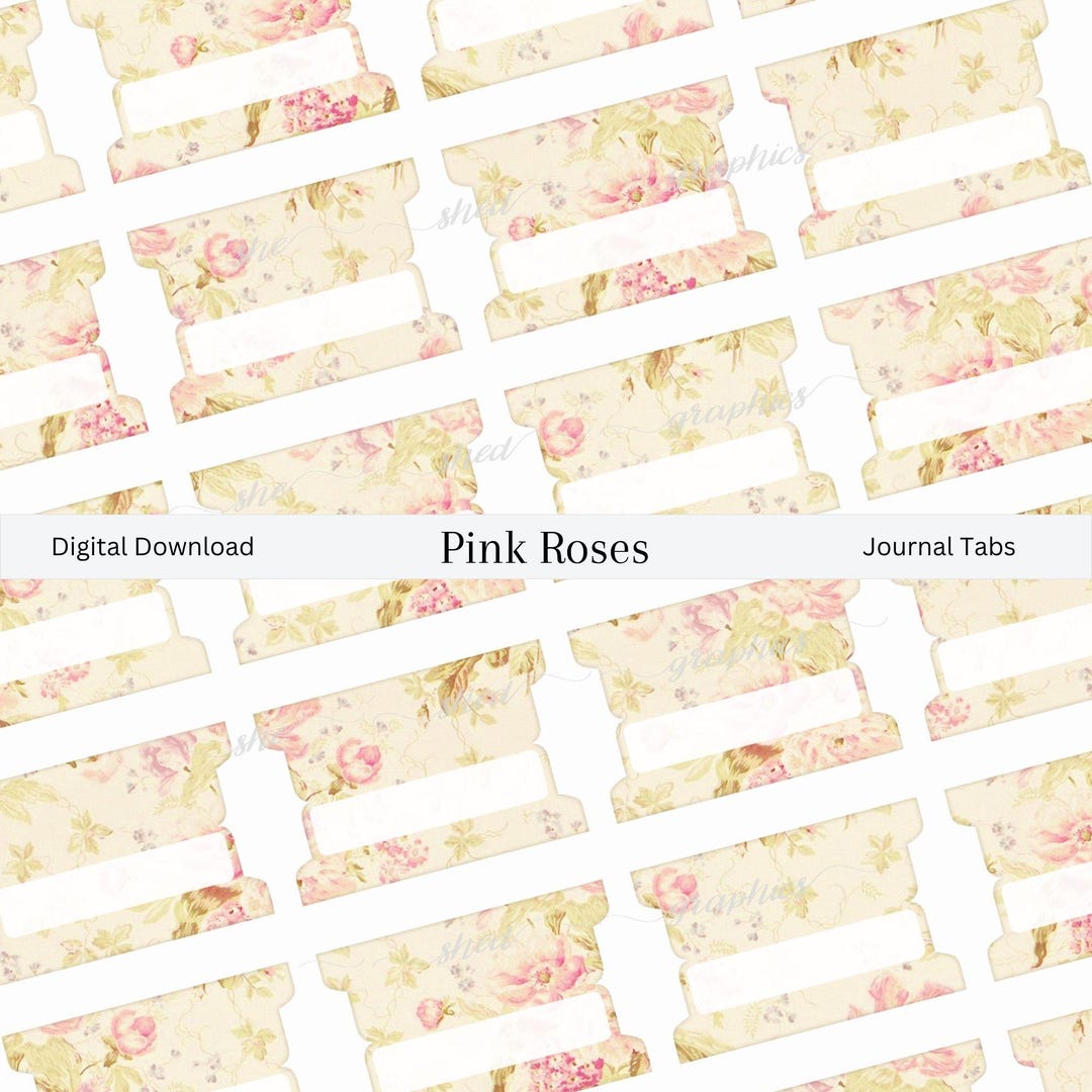 Pink Roses, Printable Fold-over Journal Tabs, Instant Download, Collage ...