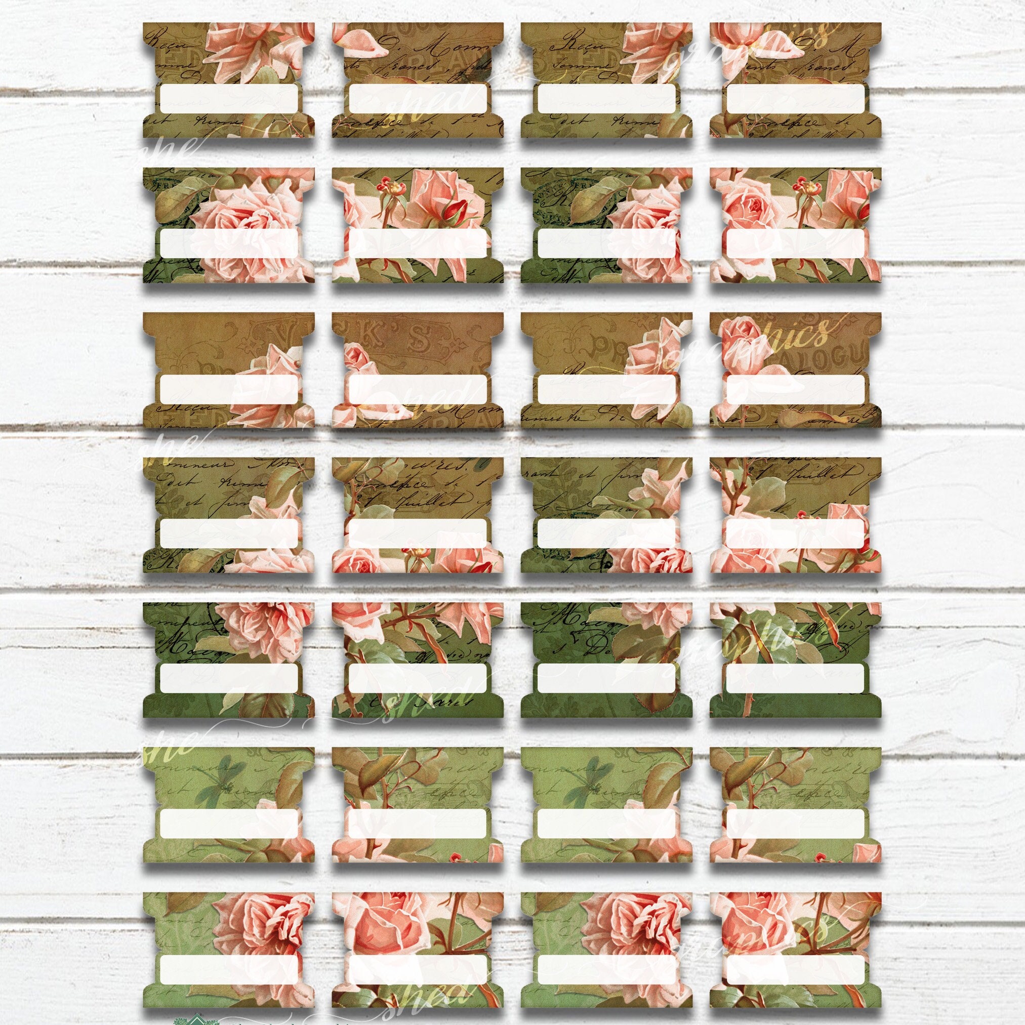 Vintage Roses Journal Tabs: Printable Fold-over Dividers (PDF, JPG, PNG ...