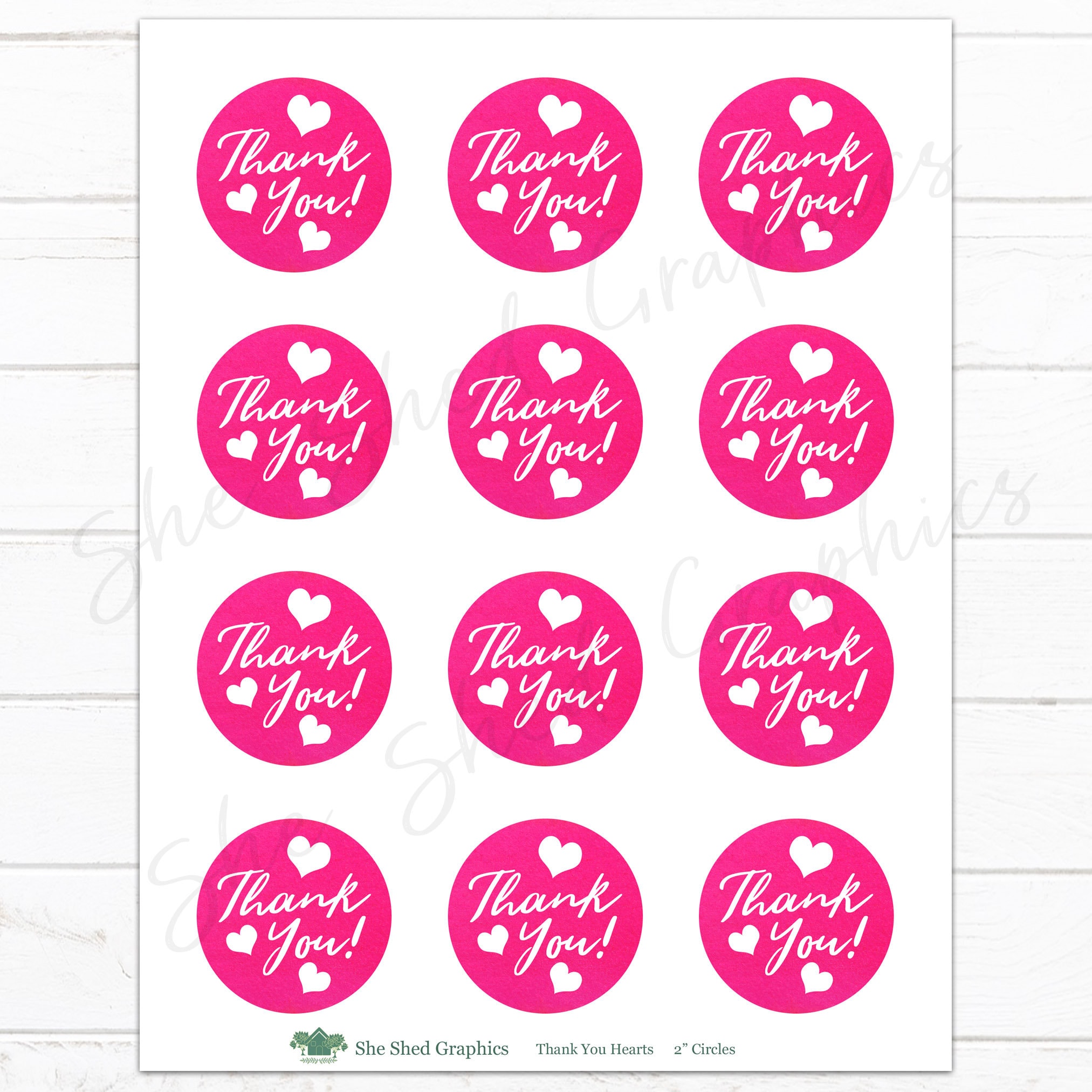 Thank You 2 Inch Printable Circle, Pink With Hearts, Printable Round ...