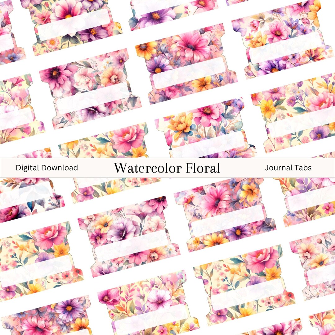 Watercolor Floral Journal Tabs: Printable Fold-over Dividers (PDF, JPG ...