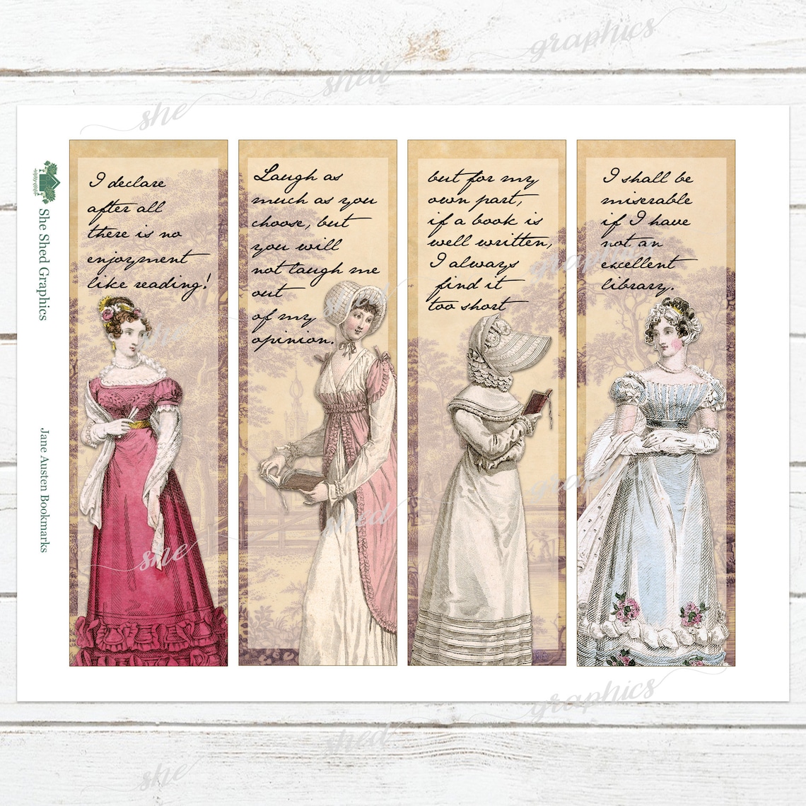Jane Austen Quotes Bookmarks Set of 4 Printable Digital - Etsy