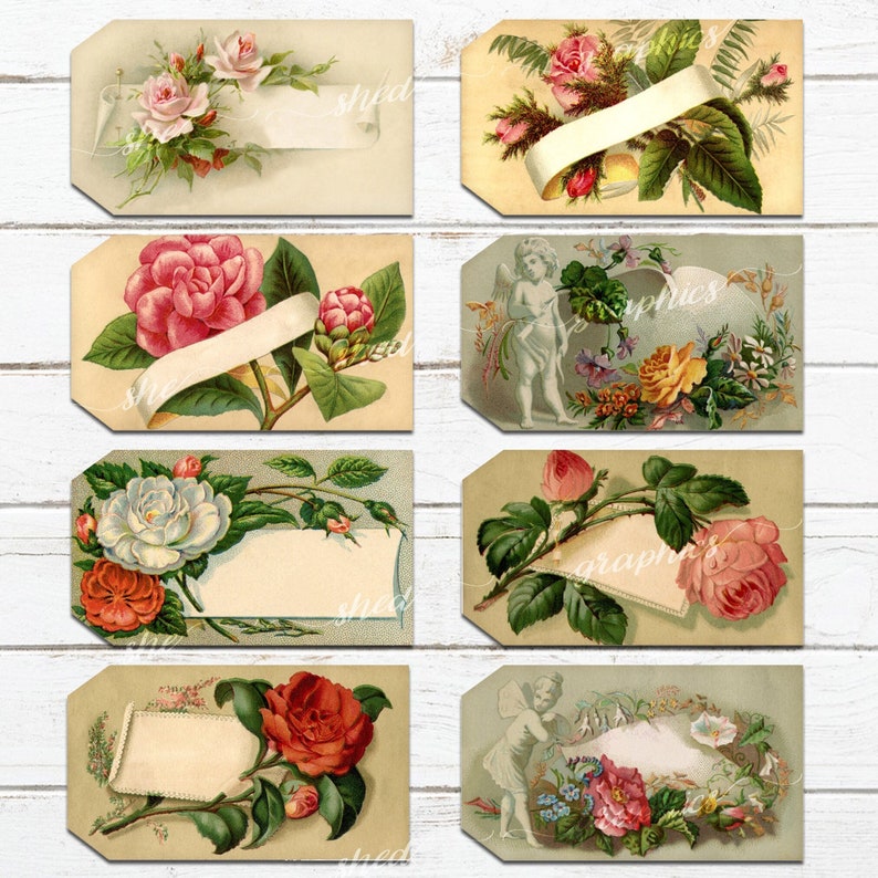 Vintage Roses Gift Tags: Printable Collage Sheet (digital Download) - Etsy
