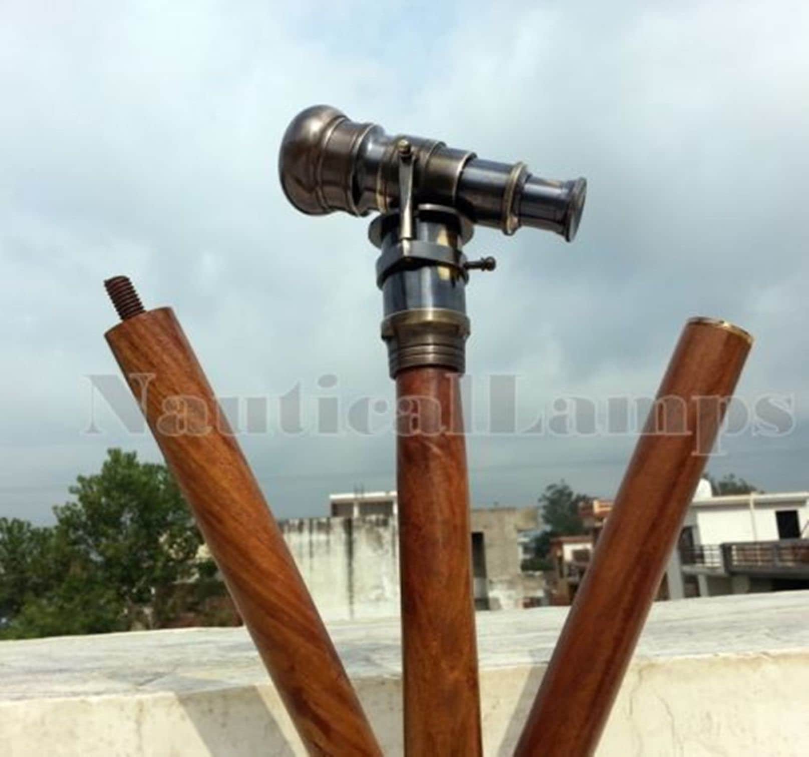 Telescope Handle Wooden Walking Stick Cane Solid Brass Spyglass - Etsy